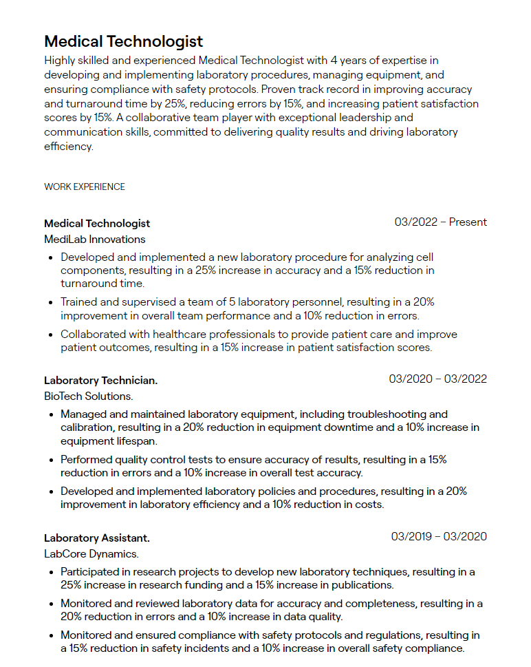 1 Medical Technologist Resume Examples with Guidance 